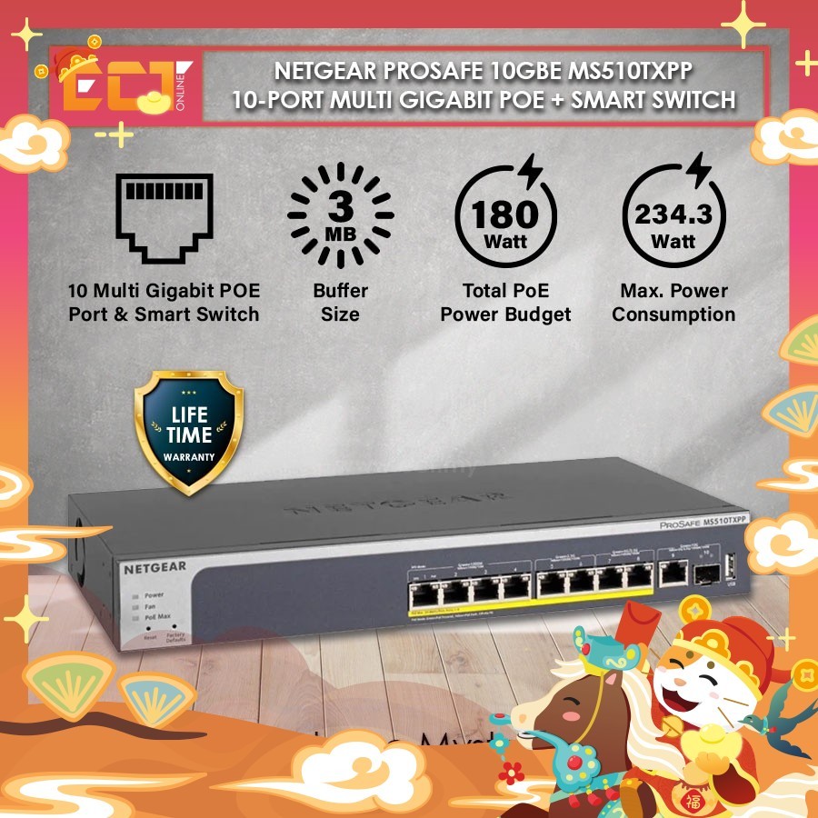Netgear Prosafe 10Gbe MS510TXPP 10-Port Multi Gigabit POE + Smart ...