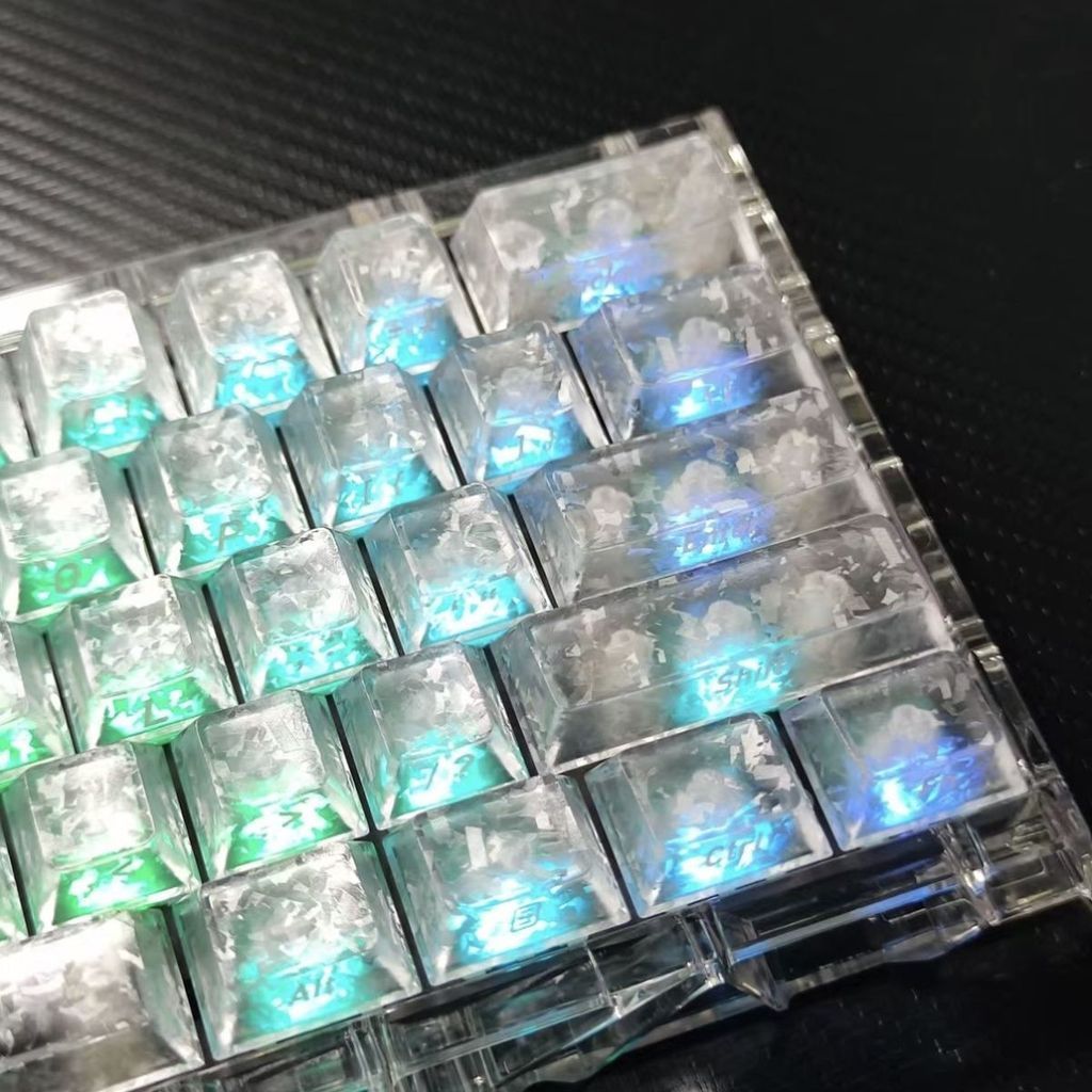 Carbon Fiber Texture Fog White Transparent PC Keycaps 118 Keys Double ...