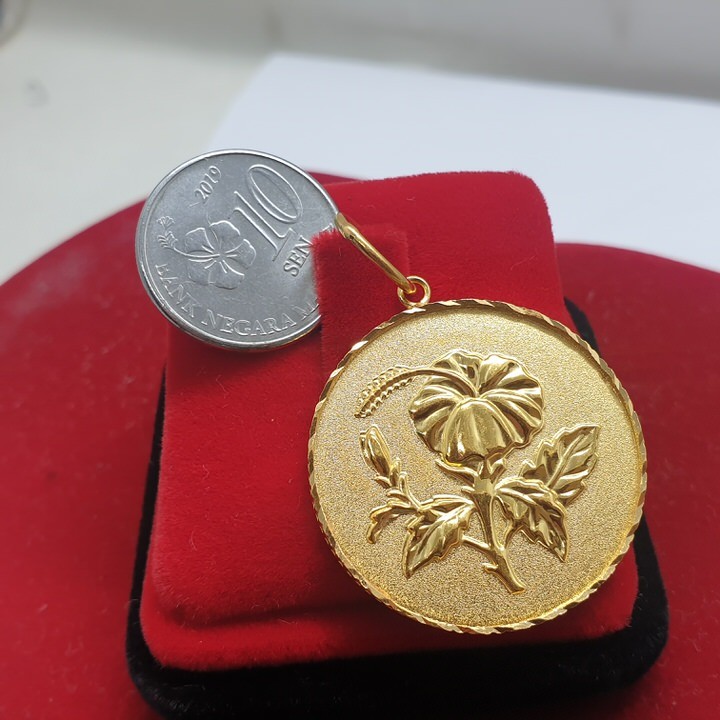 Murni Mewah Emas916, Loket D3d Bunga Raya Coin Round Edge 7202 2.8 cm Pd | Shopee Malaysia