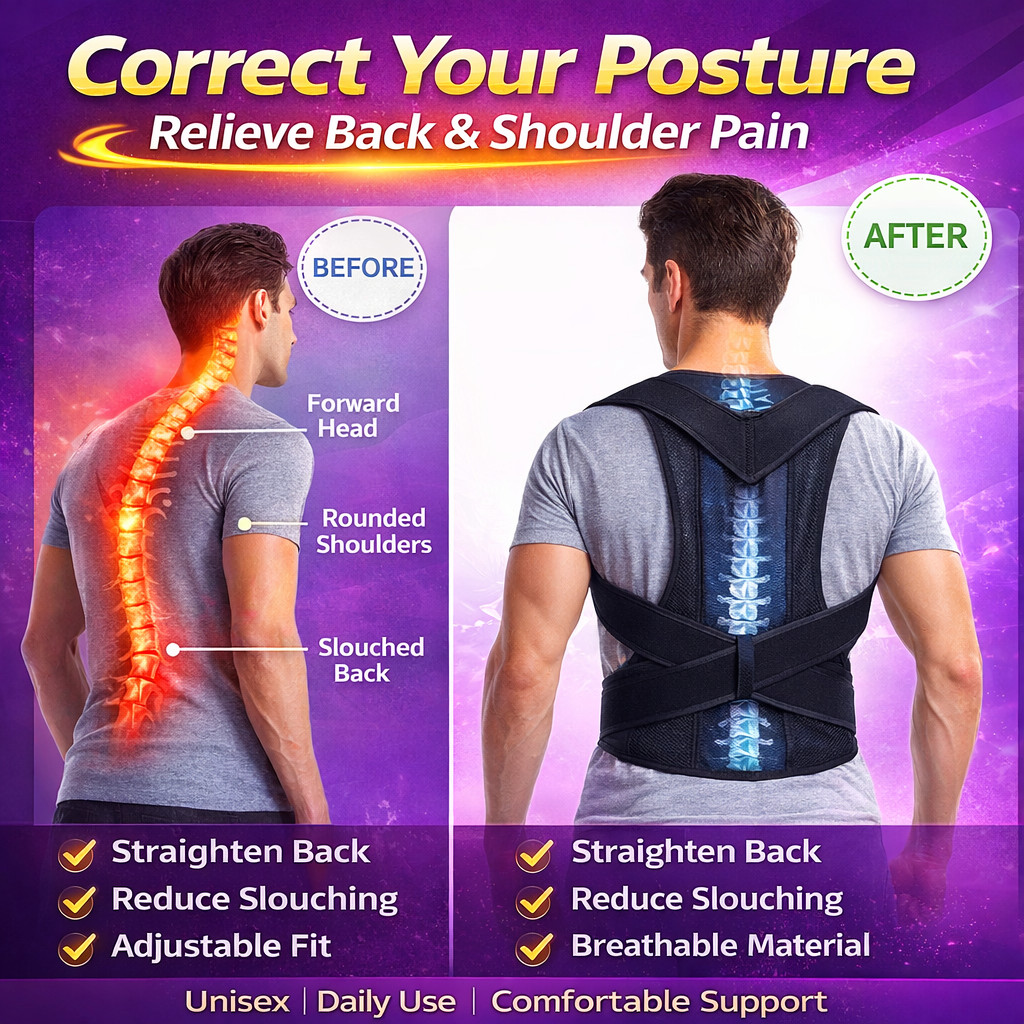 Grey & Black Posture Corrector Back Support | Adjustable Lumbar ...