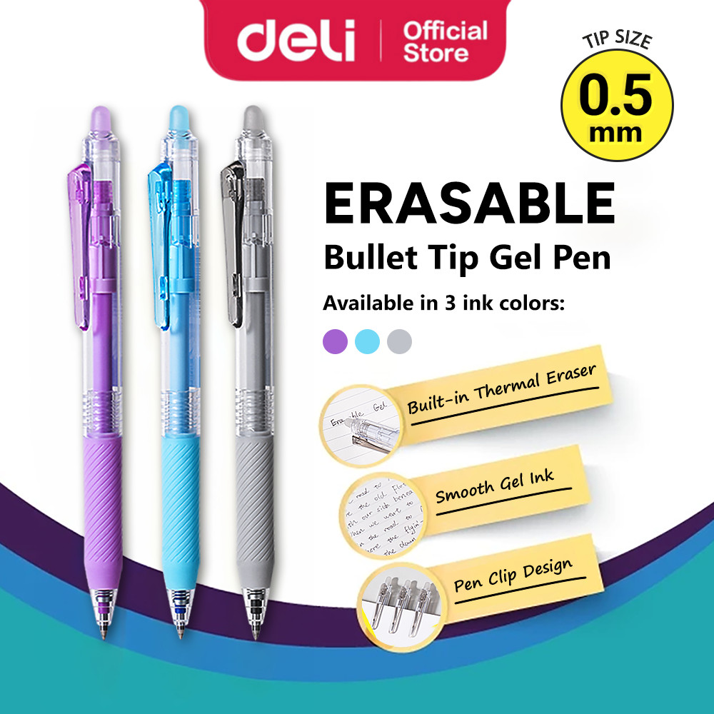 Deli Erasable Gel Pen 0.5mm Smooth Bullet Tip Pens School Office ...