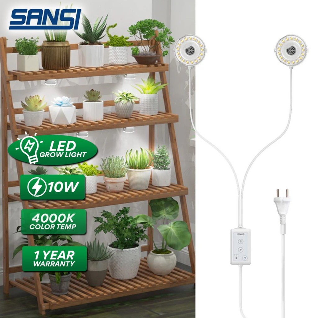 SANSI 10W 2-Head Stickable LED Grow Light 4000K Daylight Full Spectrum ...