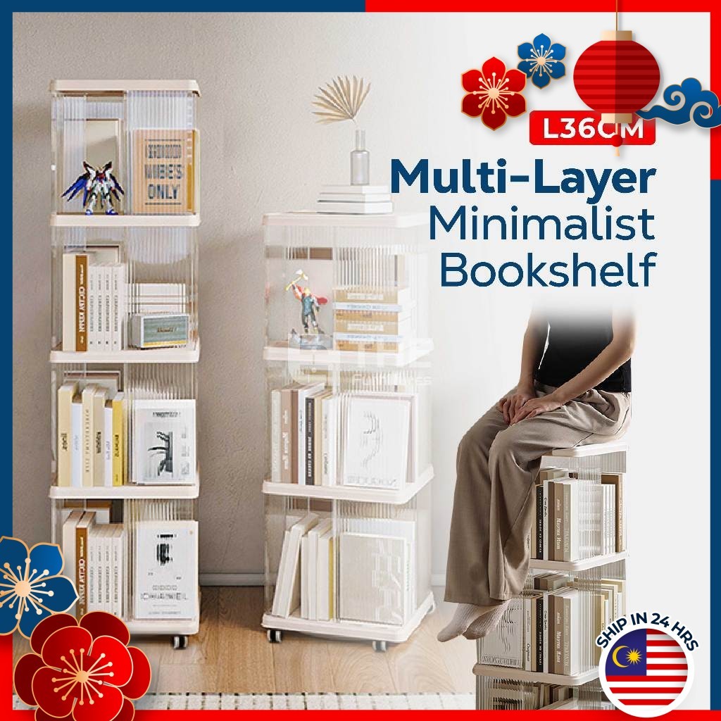 THE L36cm (2-4 Layers) Large Capacity Multi-Layer Bookshelf Bookcase ...