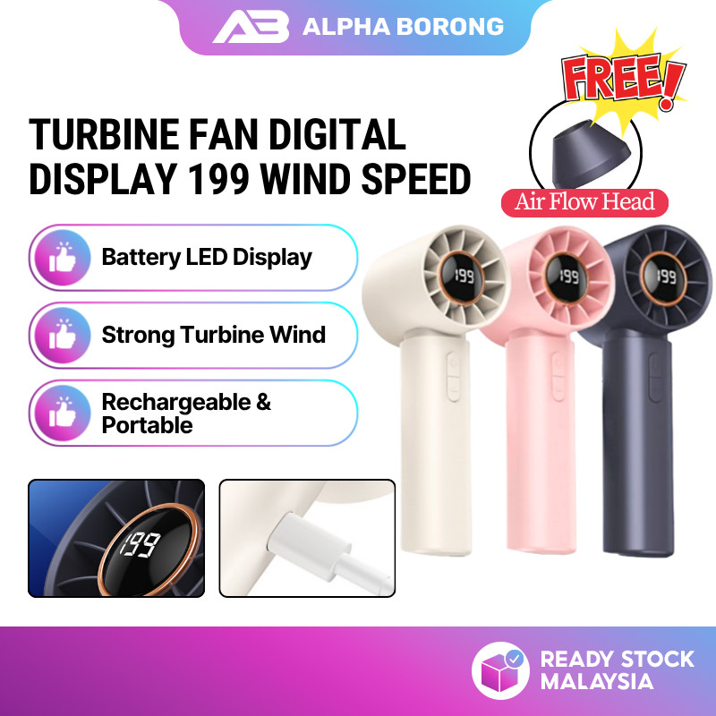 Alpha Turbine Fan Digital Display 199 Speed Handheld Mini Fan Portable ...