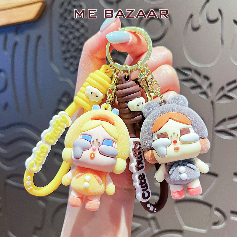 🎁 Cute Crying Girl Plush Keychain – Soft Flocked PVC Keyring with 6 ...