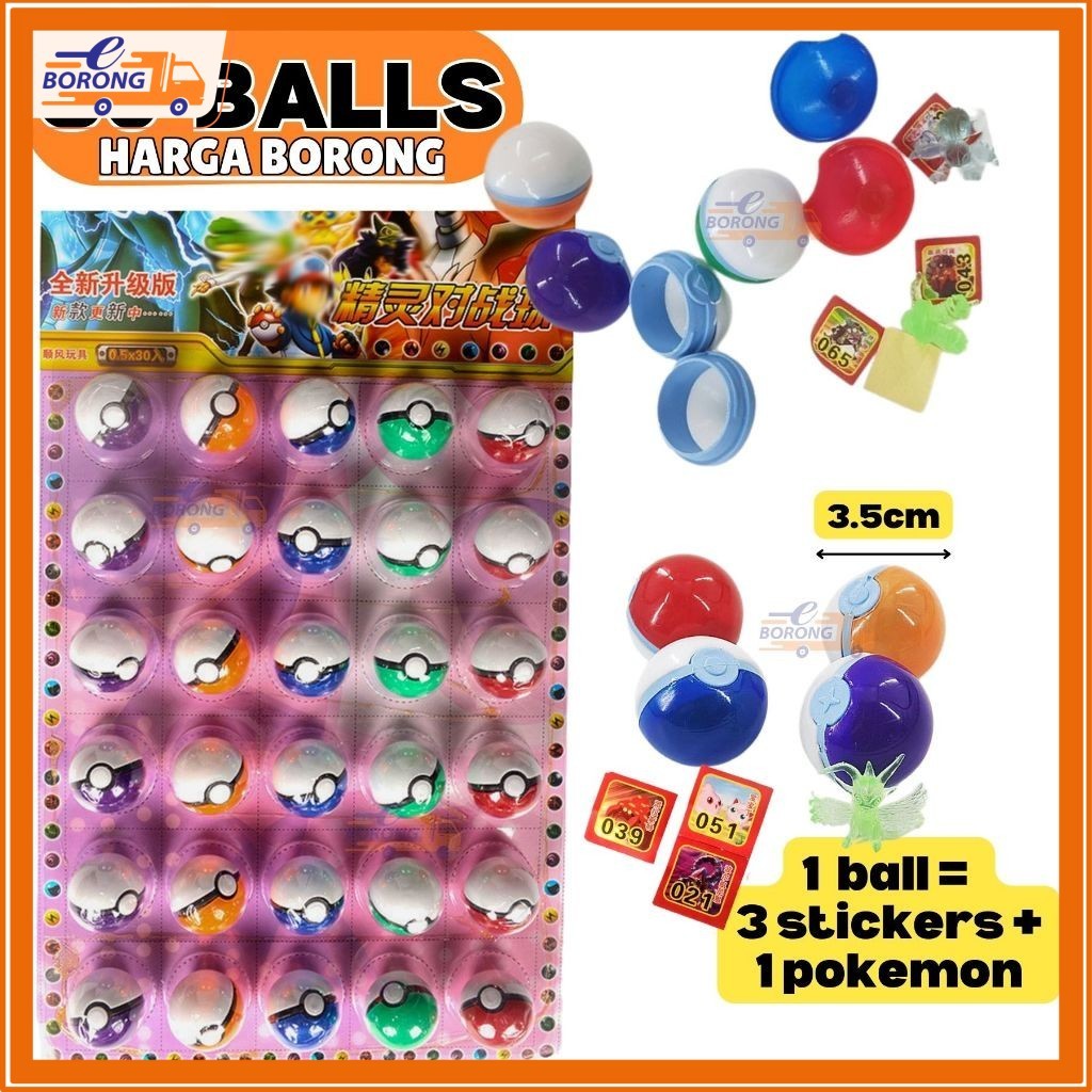 BORONG【30 balls】Pokémon Poké Ball Toy Figure Sticker Pokeball Pokemon ...