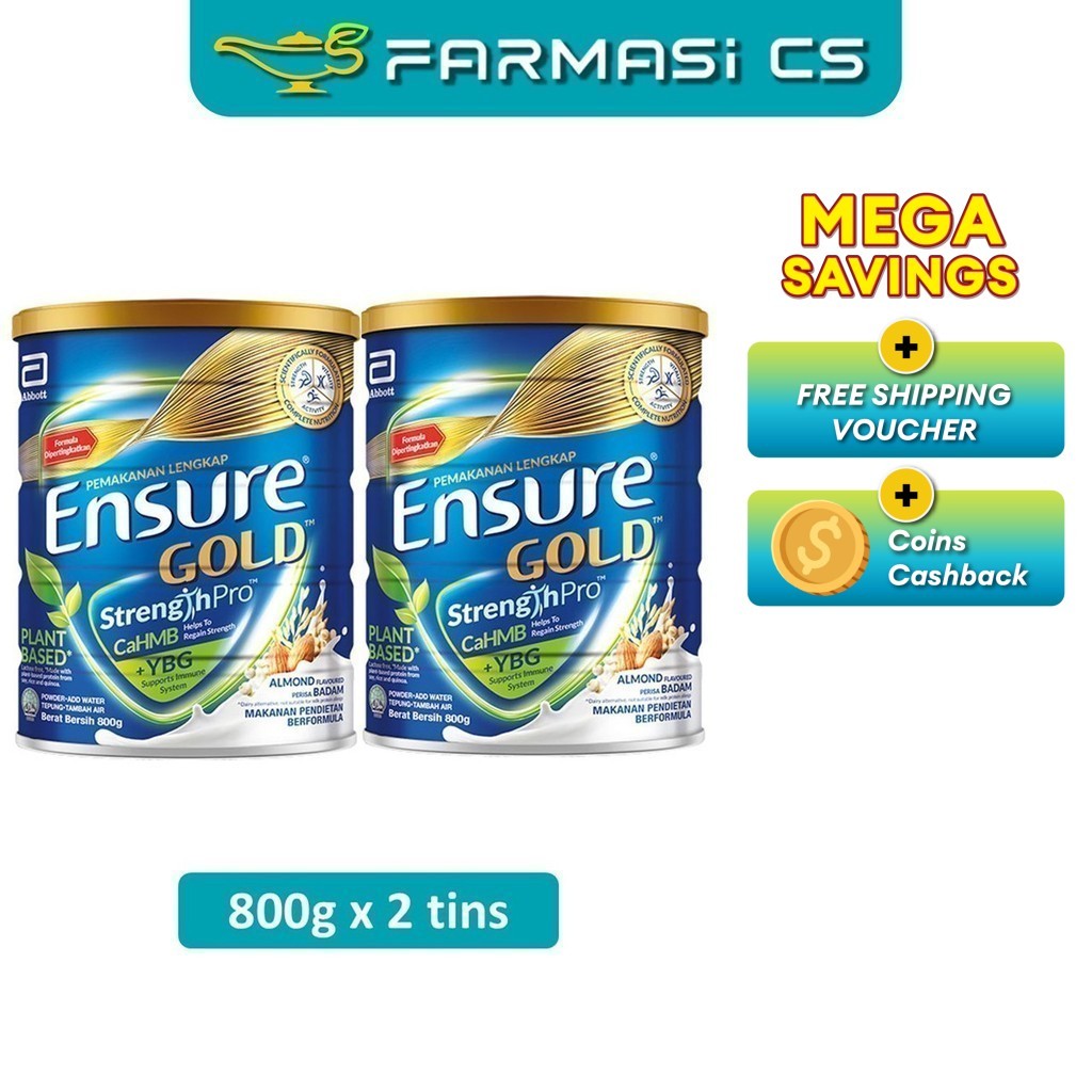 Abbott Ensure Gold Plant Based Almond Flavored 800g x 2 Tins (TWIN) EXP ...