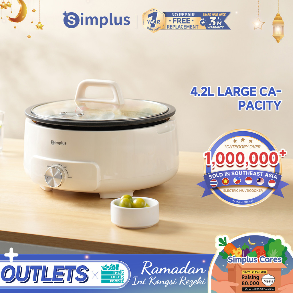 Simplus 4.2L Electric Hot Pot | 1400W High Power | 3 Temperature Levels ...