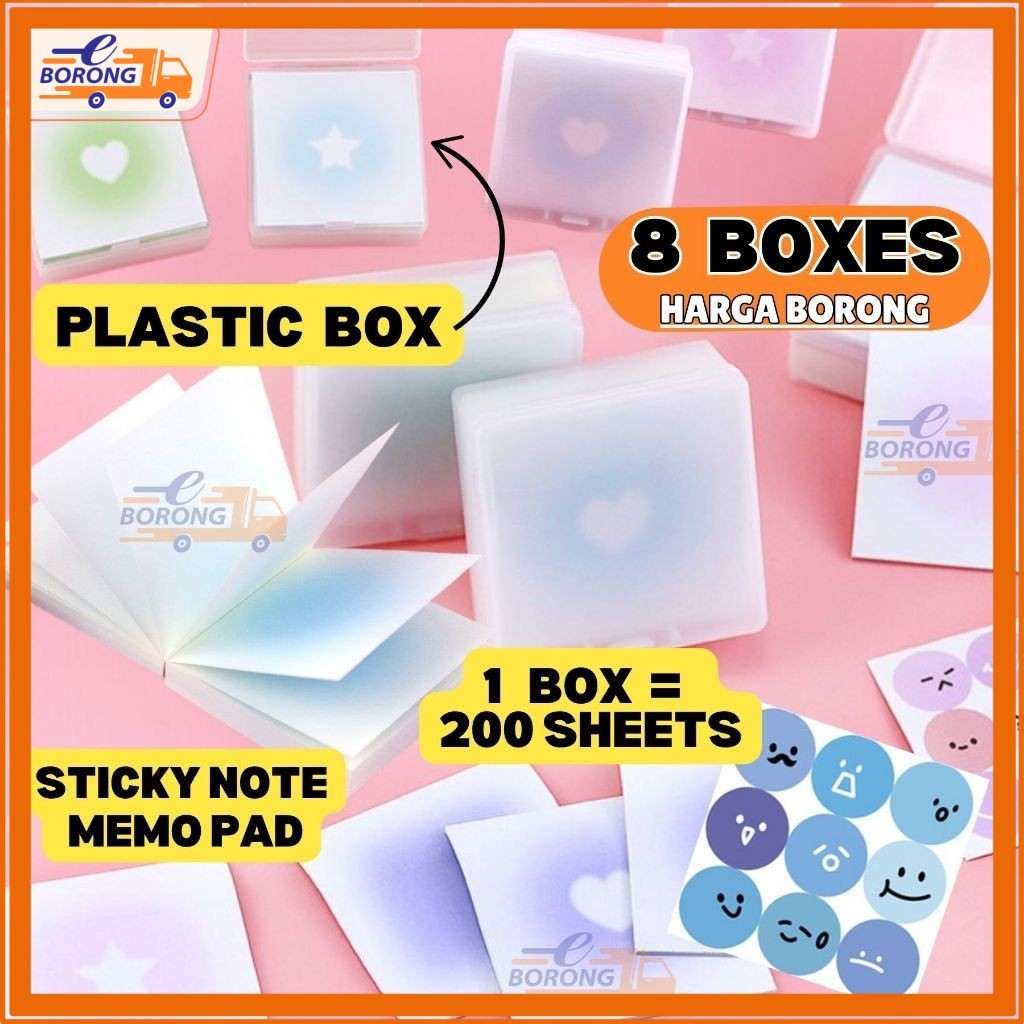 BORONG【8 Boxes】200 sheets IN PLASTIC BOX Sticky Note + Memo Pad ...