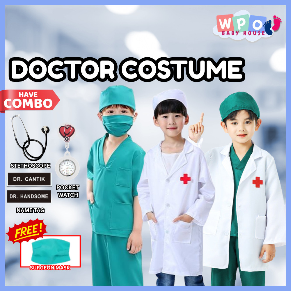 Kids Doctor Nurse Uniform Surgeon Role Play Boys Girls Long Sleeves ...