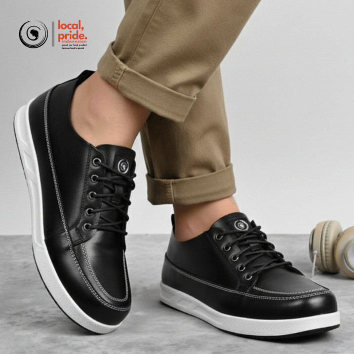 GREATA JERRICK BLACK Men's Genuine Leather Sneakers | Shopee Malaysia