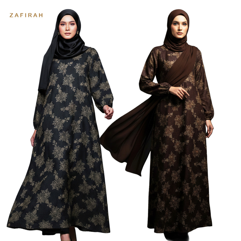ZAFIRAH Jubah Zafirah Printed Cotton Linen Premium 6 Warna Eksklusif ...