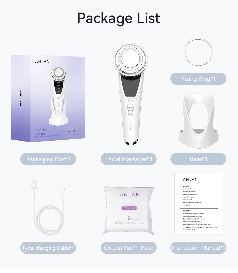 ANLAN Upgrade EMS Facial Massager LED Light Therapy Sonic Vibration ...