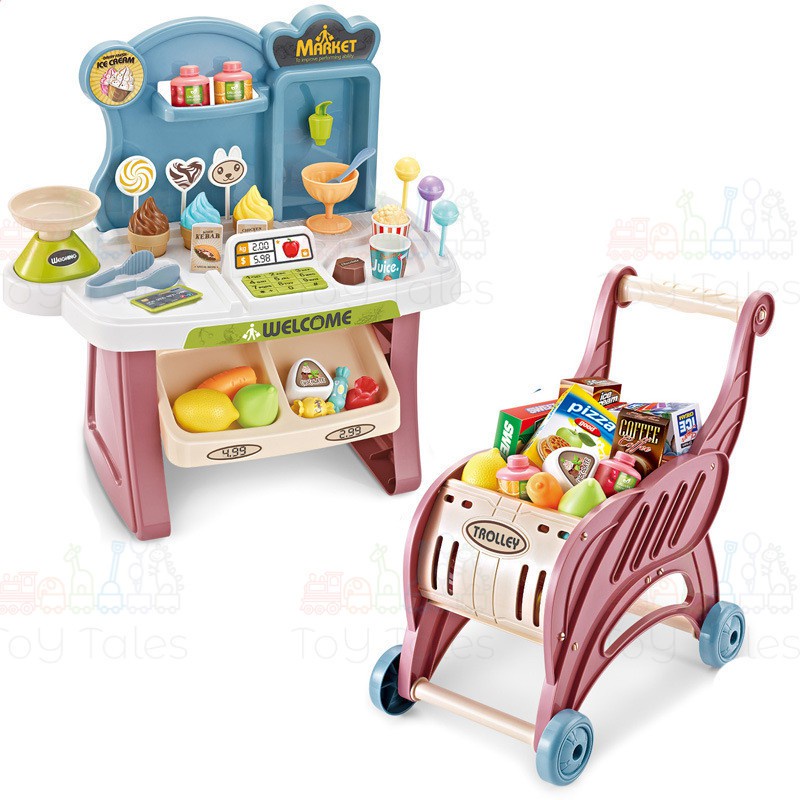 🔥Ready Stock🔥 40pcs Mini Supermarket Toy Pretend Toy Set with Trolley ...