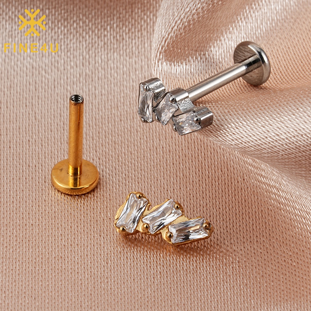 Piercing Triple Tilt Rectangle Zirconia Labret Monroe Lip Ring Stud ...
