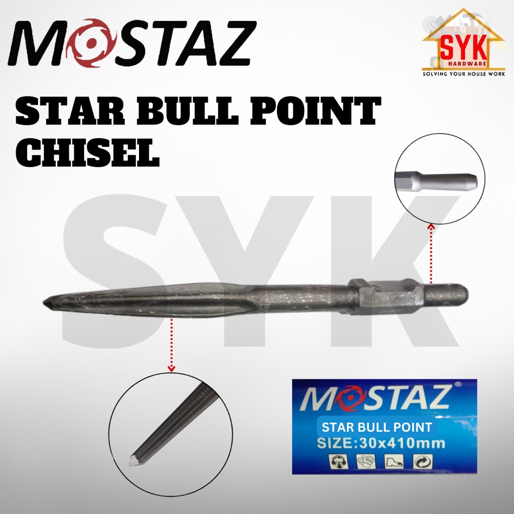 SYK Mostaz 30mm x 410mm 1Pcs Star Bull Point Chisel Bull Chisel ...