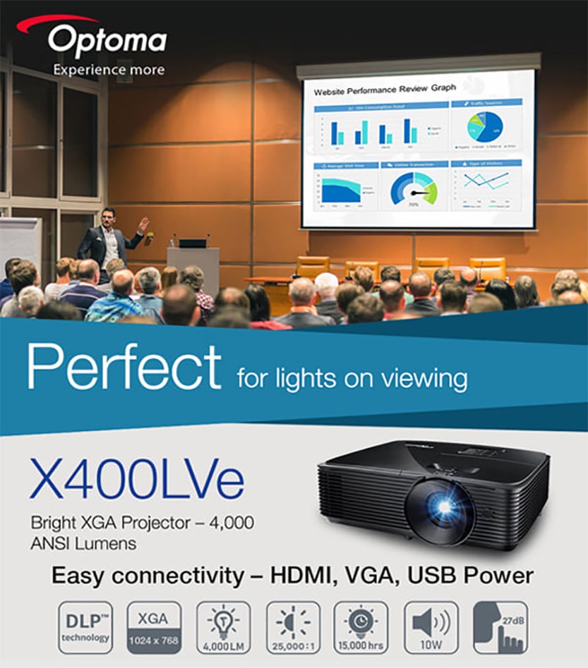 Optoma X400LVe XGA Bright 4000 ANSI lumens DLP Projector, Office ...