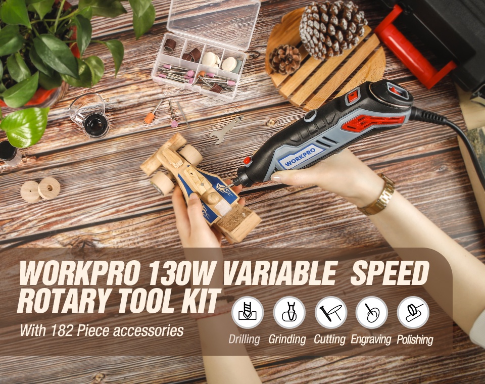 WORKPRO 130W Electric Mini Drill Grinder Engraver Variable Speed Rotary ...