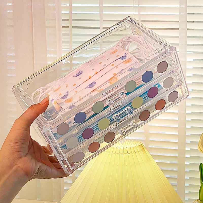 Mask Storage Box Transparent Drawer Stackable Organizer Portable ...