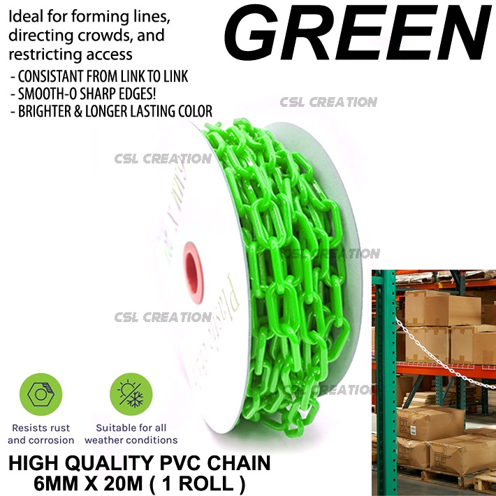 20 METER (1 ROLL) 6MM High Quality Colour PVC Chain Plastic Link Chain ...