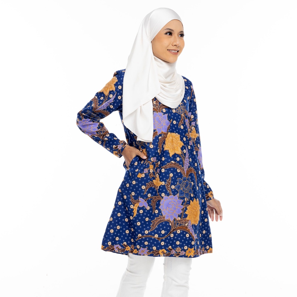 Batik Muslimah Blouse -Blue (qb141b) | Shopee Malaysia