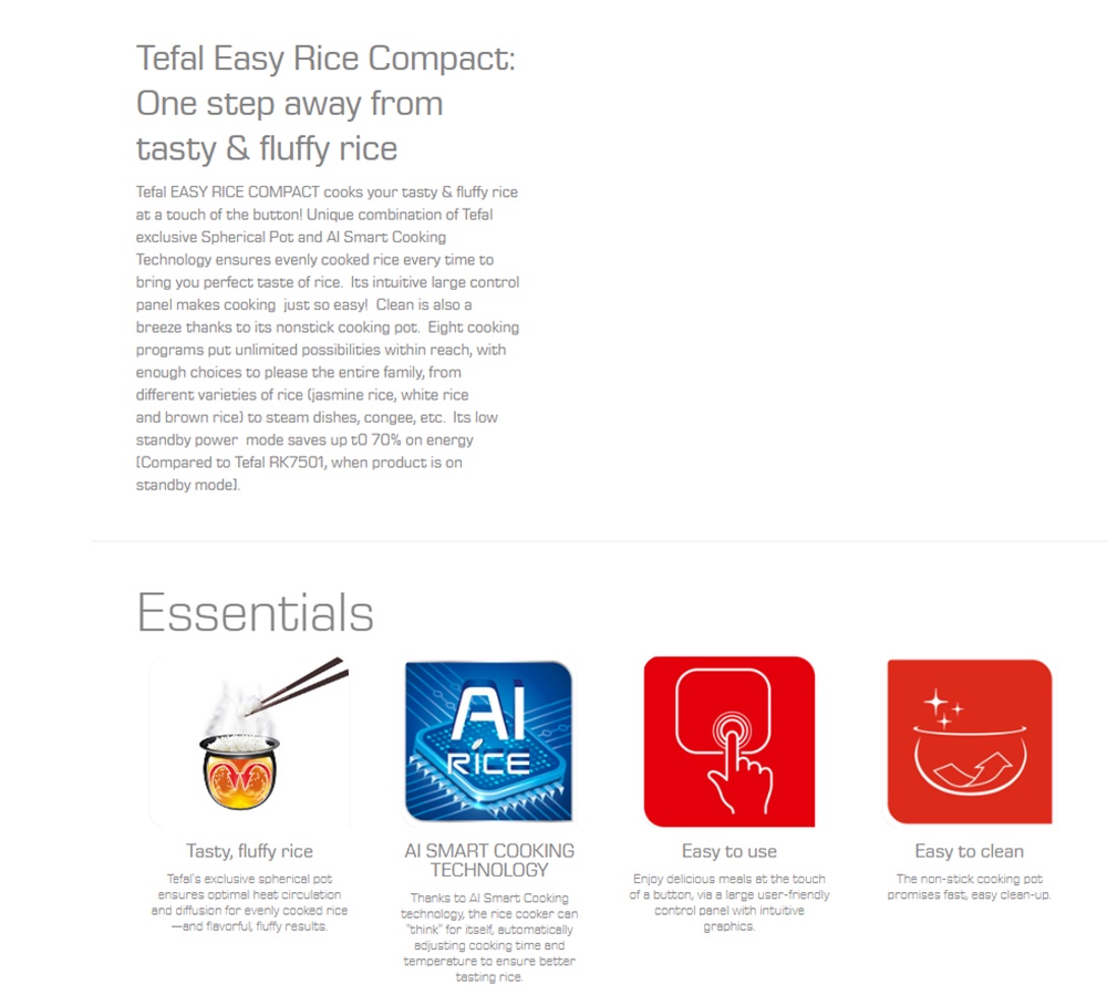 Tefal RK7301 1.0L Easy Rice Compact Fuzzy Logic Rice Cooker | ESH | Shopee Malaysia