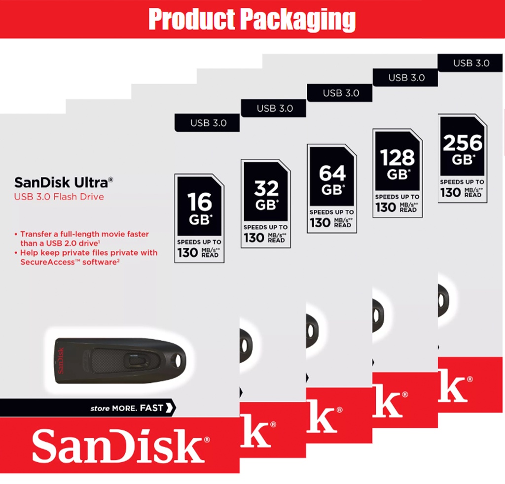 SanDisk® Ultra USB 3.0 Flash Drive (16GB/32GB/64GB/128GB/256GB ...