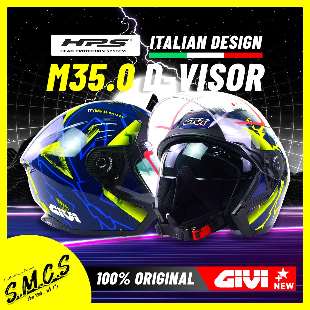GIVI HELMET M35.0 SCUDO GRAPHIC DRACO YELLOW BLUE HPS [NEW] JET HELMET ...