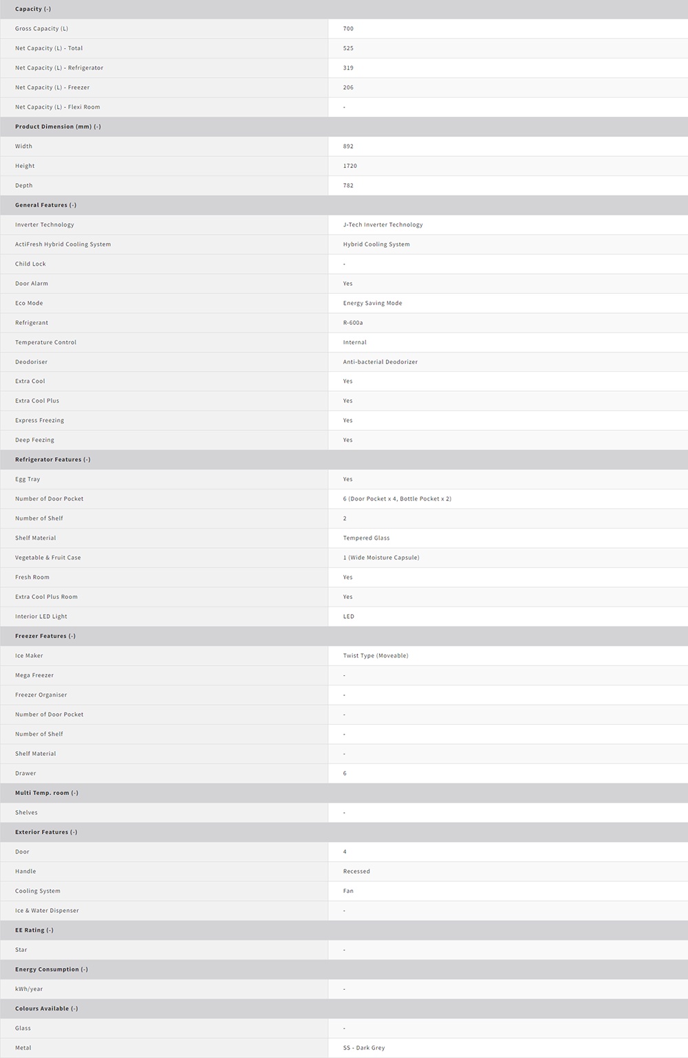 Sharp SJF821VMSS 700L Avance Series Multi Door Refrigerator | Shopee ...