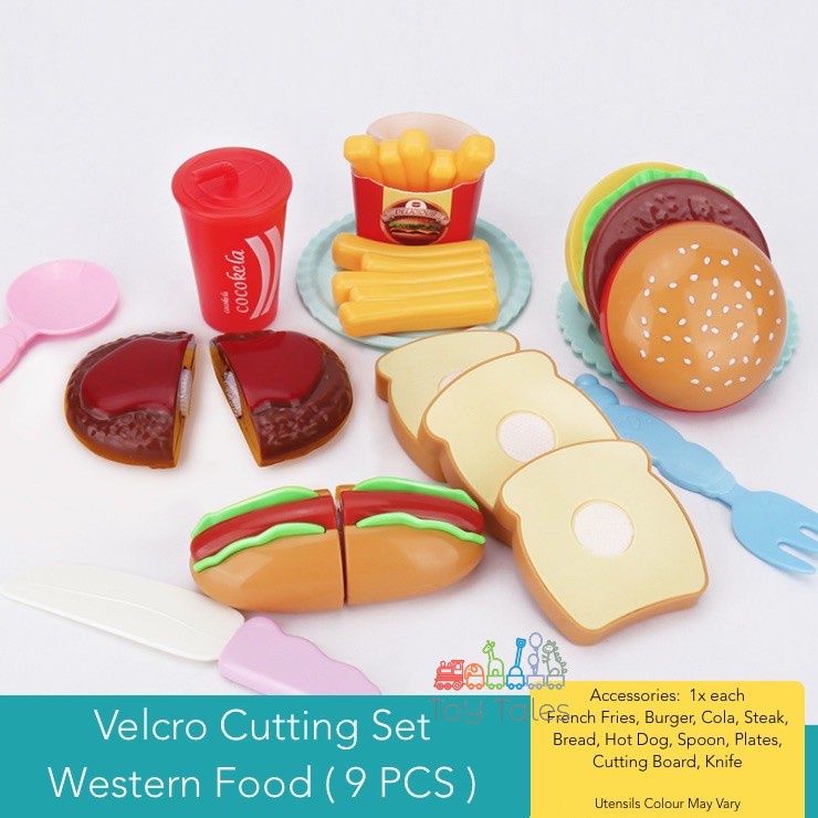 FOOD CUTTING TOY SET Velcro Fruit & Vegetables Game 🍭 Kitchen Pretend ...