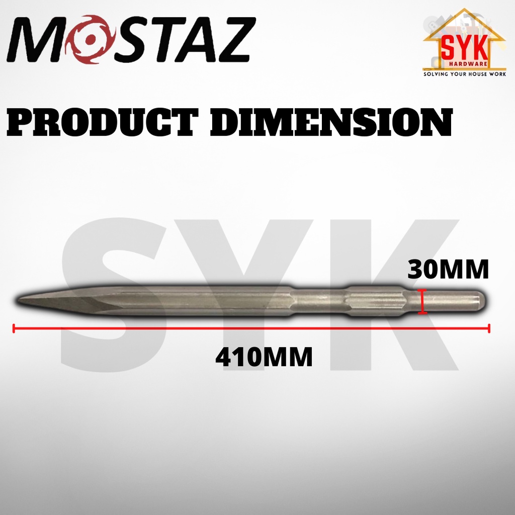 SYK Mostaz 30mm x 410mm 1Pcs Star Bull Point Chisel Bull Chisel ...