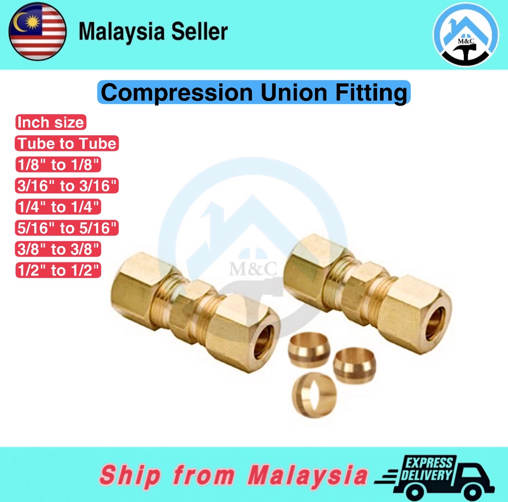 [ Inch ] Compression Double union Join Brass Pipe Fitting Copper Pipe ...
