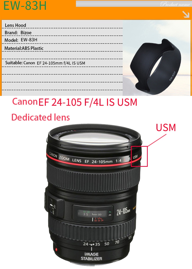 Camera Lens Hood For Canon EW-73B/EW-73C/EW-73D/EW-78D/EW-78E/EW-83E/EW ...