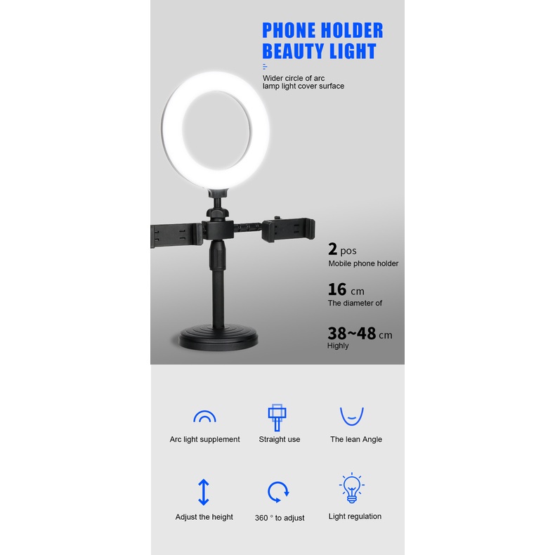 Ring Light 16cm With Stand and Dual Phone Holder Table Desktop Mini ...