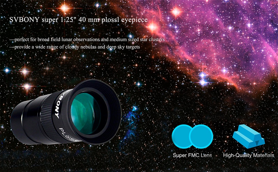 SVBONY 40 Degree Apparent Plossl Telescope Eyepiece (40mm/1.25 ...