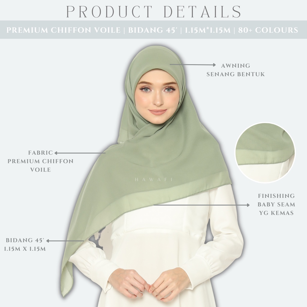 [NO TAG] TUDUNG BAWAL PLAIN CHIFFON VOILE PREMIUM BIDANG 45 | CHIFFON ...