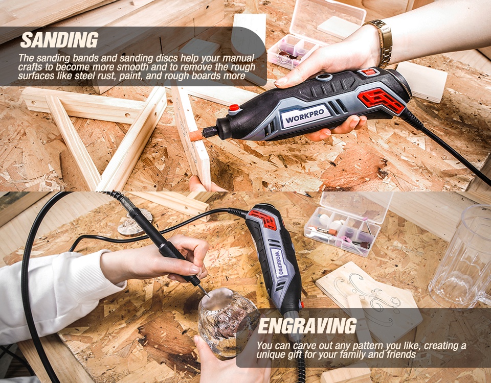 WORKPRO 130W Electric Mini Drill Grinder Engraver Variable Speed Rotary ...