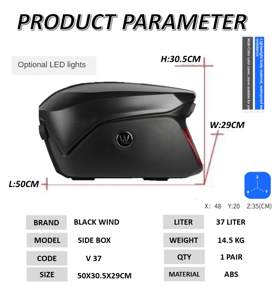 MODENAS WATERPROOF V37 SIDE BOX ABS PLASTIC WITH LED HARD SHEILD INPUT ...
