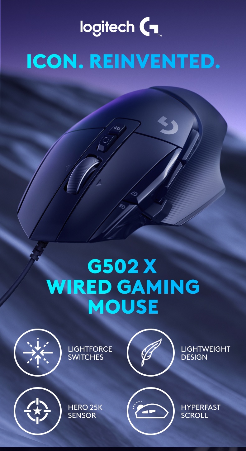 Logitech G502 X Wired Gaming Mouse Lightforce Hybrid Optical-Mechanical ...