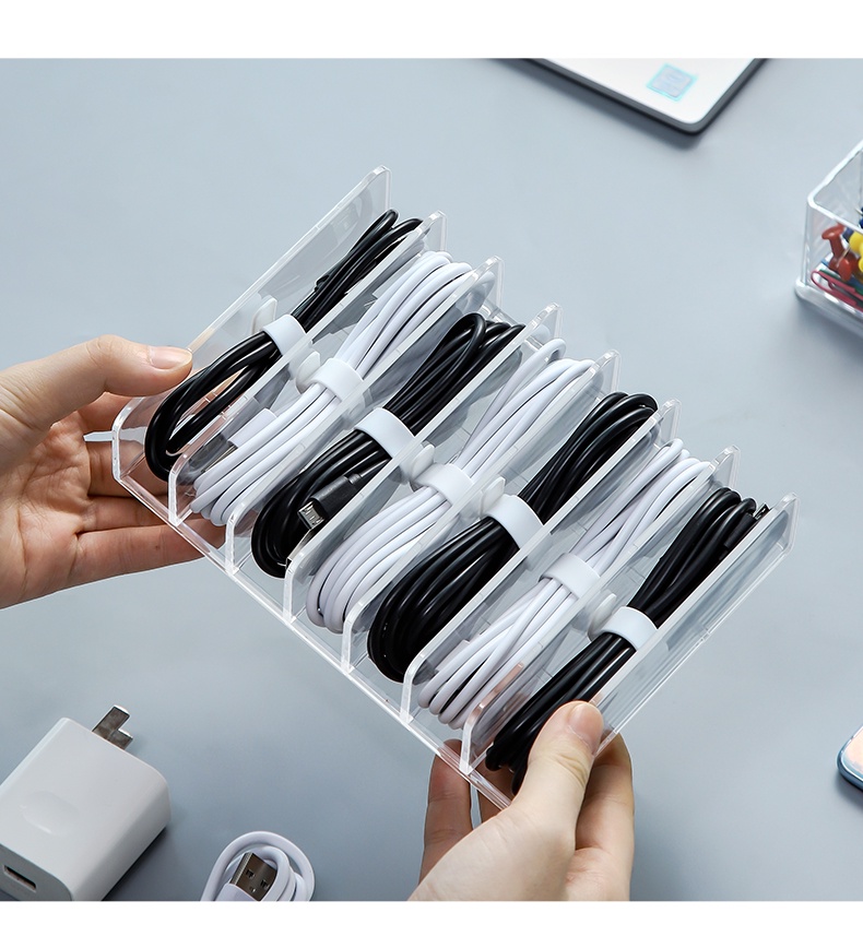 Cable Wire Storage Box Desk Stationary Organizer Transparent Multi Slot ...