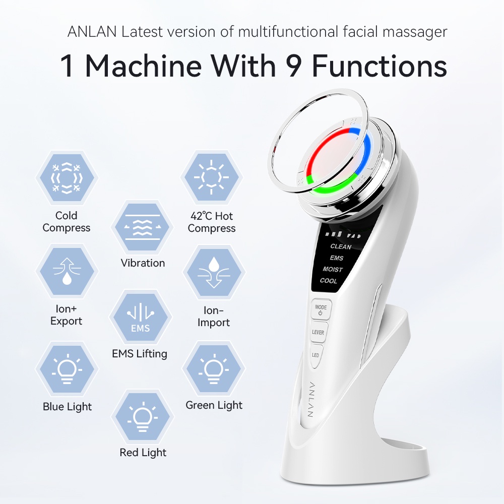 ANLAN Upgrade EMS Facial Massager LED Light Therapy Sonic Vibration ...