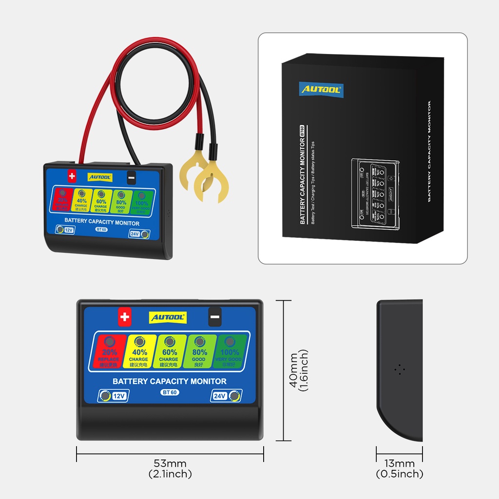 【Local Stock】AUTOOL Battery Capacity Monitor Meter 12V/24V Battery ...