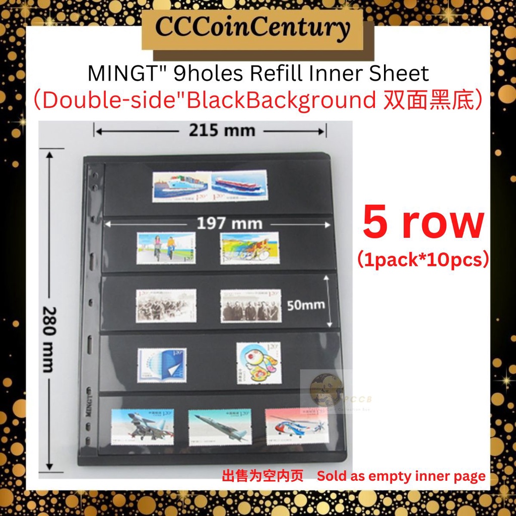 MINGT 9hole Black Inner Sheets Penyimpanan Koleksi Setem Wang Kertas ...