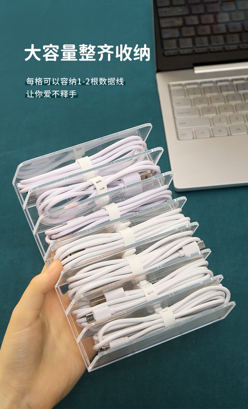 Cable Wire Storage Box Desk Stationary Organizer Transparent Multi Slot ...