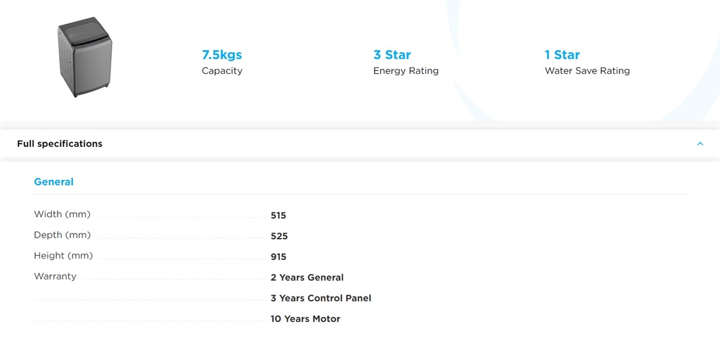 Midea Top Load Fully Auto Washing Machine W75 (7.5kg)/ W85 (8.5kg)/ W95 ...