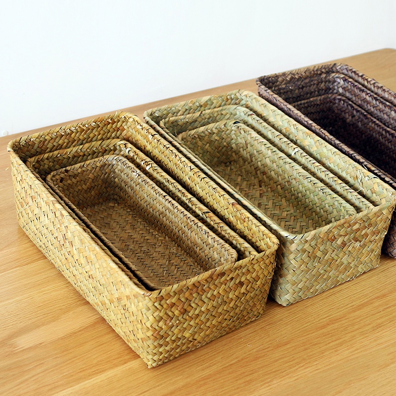 Ready Stock Straw Storage Boxes Simple Sundries Storage Basket Woven ...