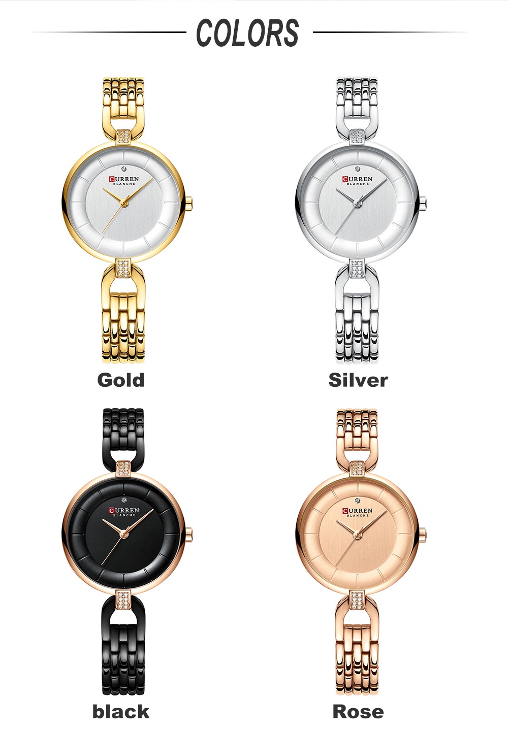 CURREN Fashion Watch Women's Rhinestone Quartz Wristwatch Ladies Dress ...