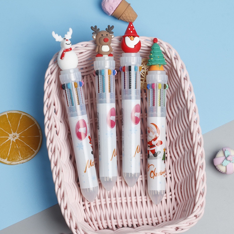 6/10 Color Cute Pen Santa Claus Xmas Cartoon Snowman Ballpoint Pen ...