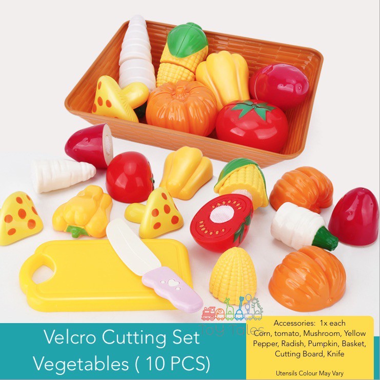 FOOD CUTTING TOY SET Velcro Fruit & Vegetables Game 🍭 Kitchen Pretend ...