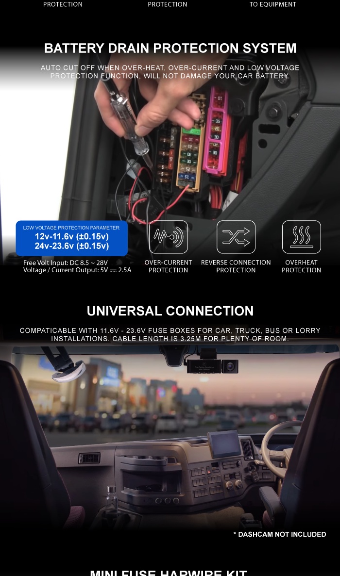 AZDOME Hardwire Kit Mini USB Micro USB Type C for Azdome Dash Cam HM03R ...